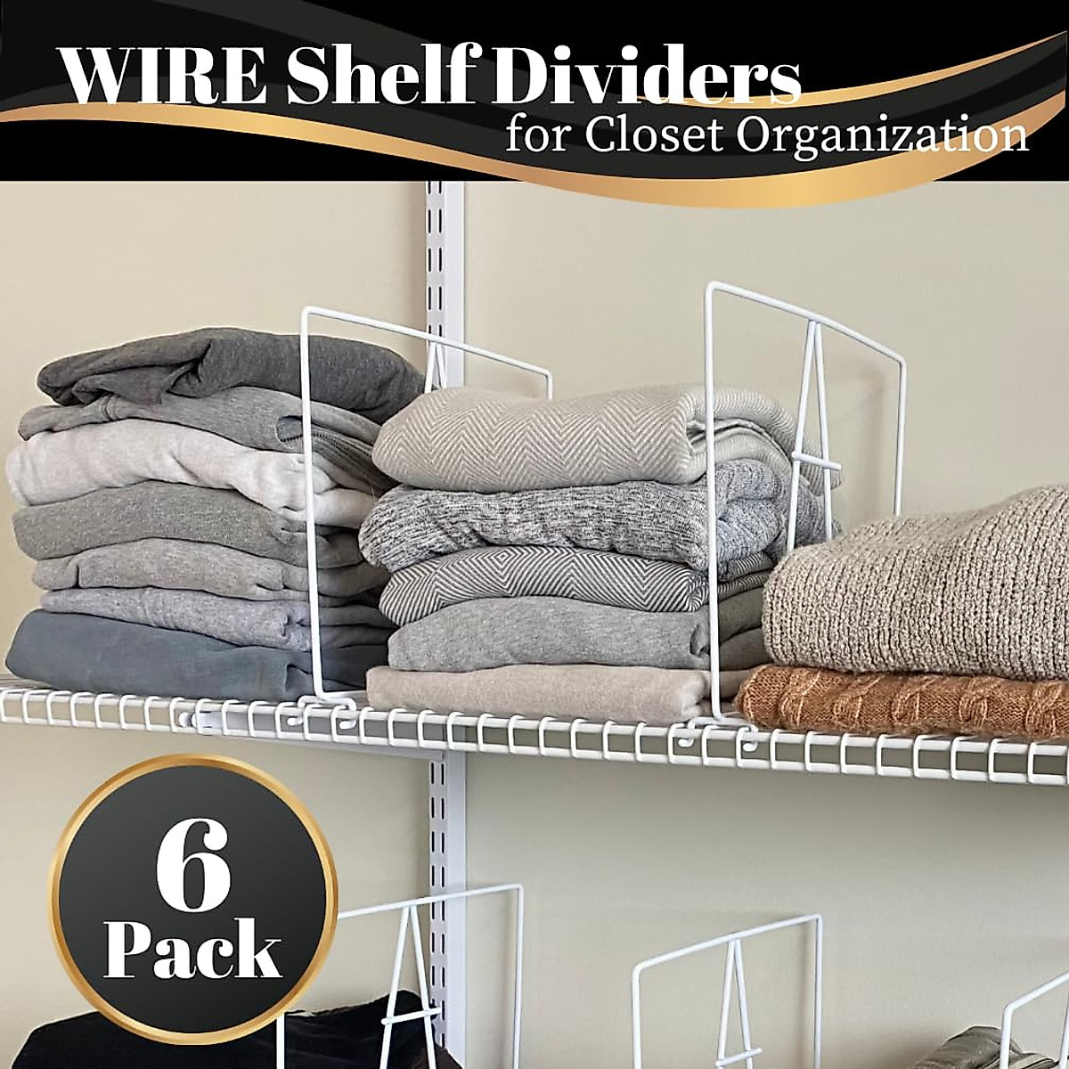 Evelots Wire Shelf Dividers -6 Pack- Closet Organization and Storage Optimization for Home/Office/Pantry/Garage - Tall Shelf Separator - Easy Clip-No Tool - Solid Coated Steel