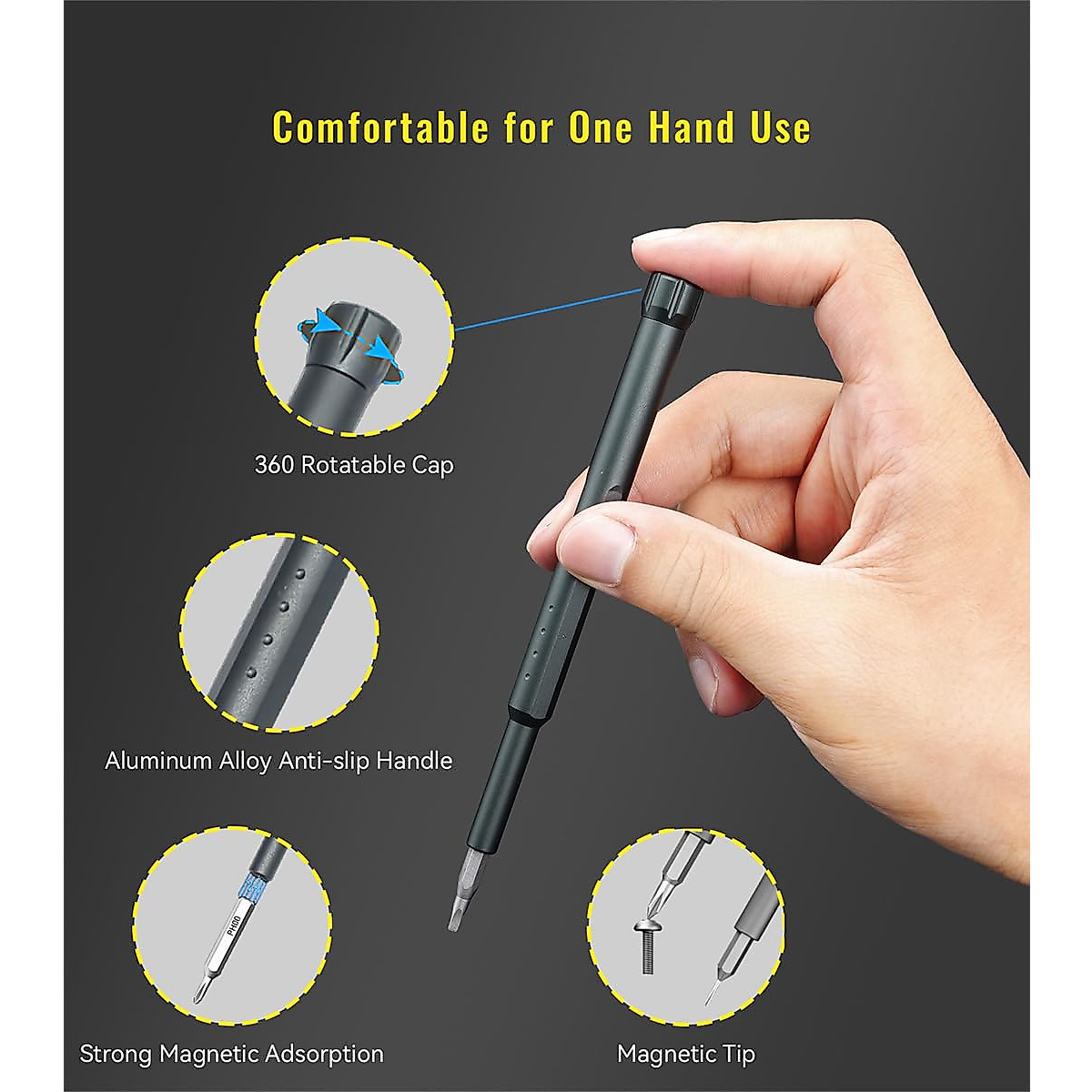 NECAMOCU Precision Screwdriver Set with Toughest S2 Bits, Durable 46 in 1 Mini Magnetic Repair Tool Kit for Electronics, Small Screwdriver Set for Computer, Phone, Laptop, Watch, Eyeglasses, Jewelry