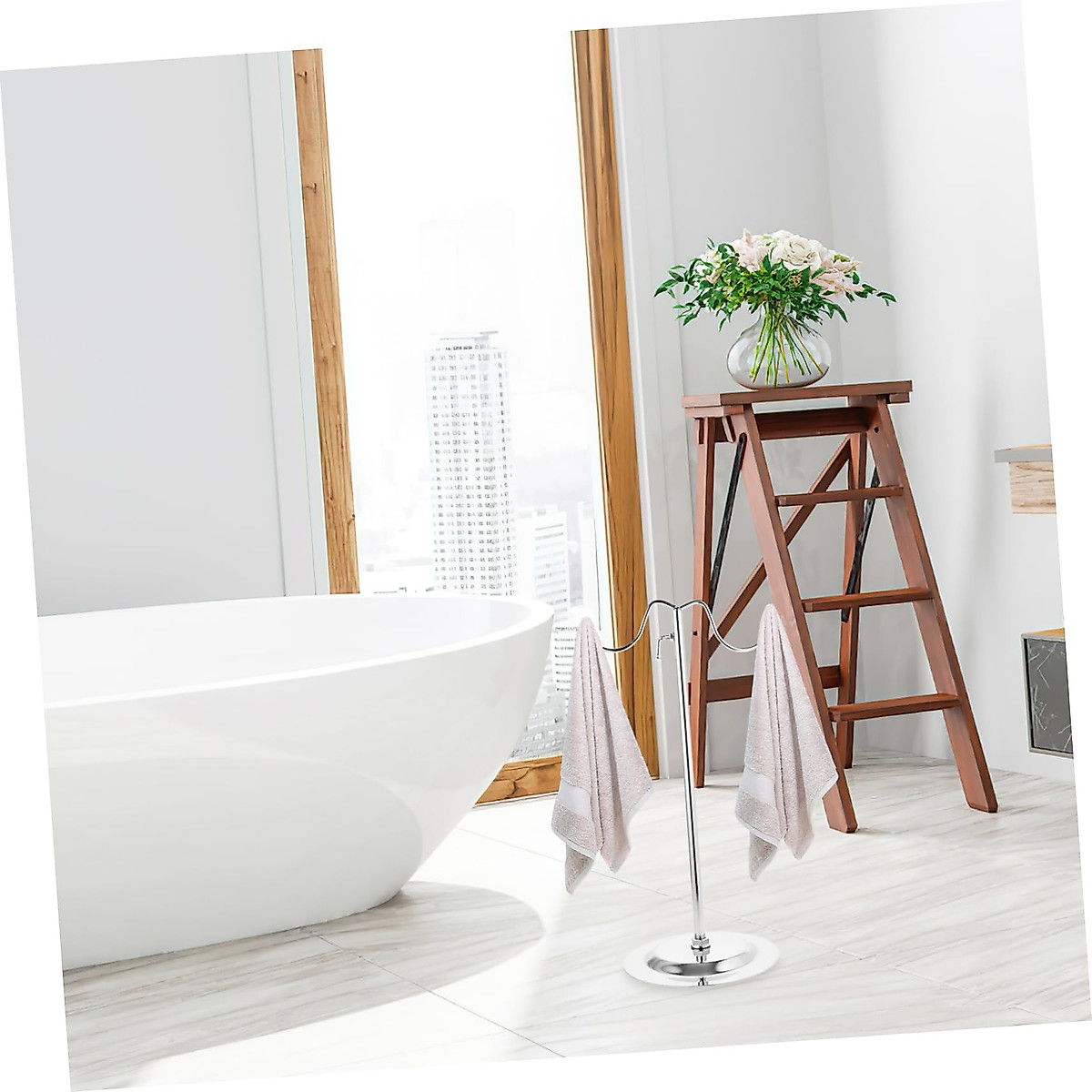 Anneome Bath Towel Rack Towel Rail Bag Rack Round Bottom Vertical Metal Hangers Bags Tower Hanger Dressing Table Kitchen Towel Rack Balance Stainless Steel No Punching