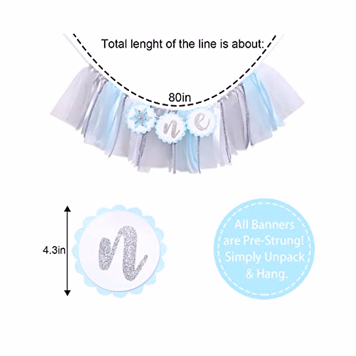 Winter Onederland High Chair Banner for 1st Birthday - Blue Frozen 1st Brithday Banner, Winter Wonederland Decorations Girl, Snow Flake High Chair Tutu, Winter First Birthday Decorations