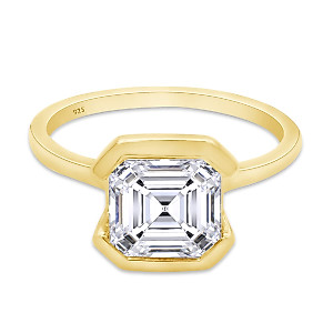 SAVEARTH DIAMONDS 2 CT 7.5MM Asscher Cut Lab Created Moissanite Diamond Solitaire Ring In 14k Yellow Gold Over Sterling Silver Jewelry For Womens Engagement Wedding Birthday (2 Cttw) Size-6.5