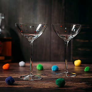 The Wine Savant Polka Dot Confetti Stemmed Martini Glasses 5.8oz Set of 2 Manhattan Glasses for Cocktails, Cosmopolitan, Margarita Coupe Cocktail Glass for Everyday, Weddings, Parties, Home Bar