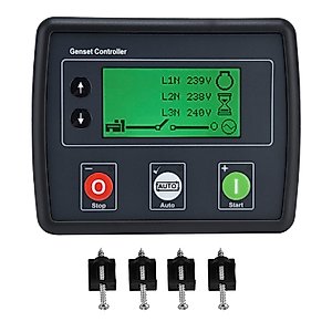 Luqeeg DSE4510 Generator Controller, LCD Display Generator Genset Controller, Auto Start Stop Mains Failure Control Module 3 Phase Generator Set Controller with Three Remotes