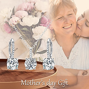 EVER FAITH Wedding Jewelry Set for Bridal Bridesmaid, 925 Sterling Silver Sparkly Round Cut White CZ Birthstone Hypoallergenic Necklace Earrings Set