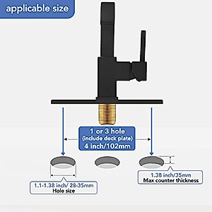 Matte Black Single Hole Bathroom Faucet, Waterfall Single Handle RV Bathroom Faucet for 1 or 3 Hole, Swivel 360 Degree with Pop Up Drain, Deck Plate and Water Supply Line by Phiestina, SGF05-MB-2