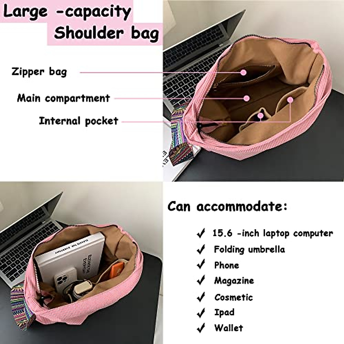 Makukke Tote Bag Women Large Crossbody Bag Stylish Handbag for Women Corduroy Hobo Bag Fashion shoulder Bag Purse