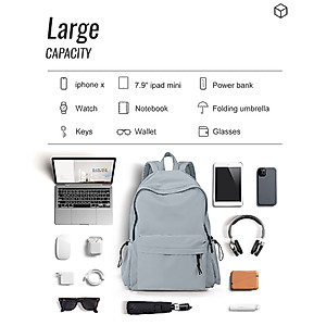 Blue Simple School Backpack for Girls Boys, Waterproof Bookbag for Women Men, College Student School Bag, Lightweight Travel Rucksack Casual Daypack, Laptop Backpacks