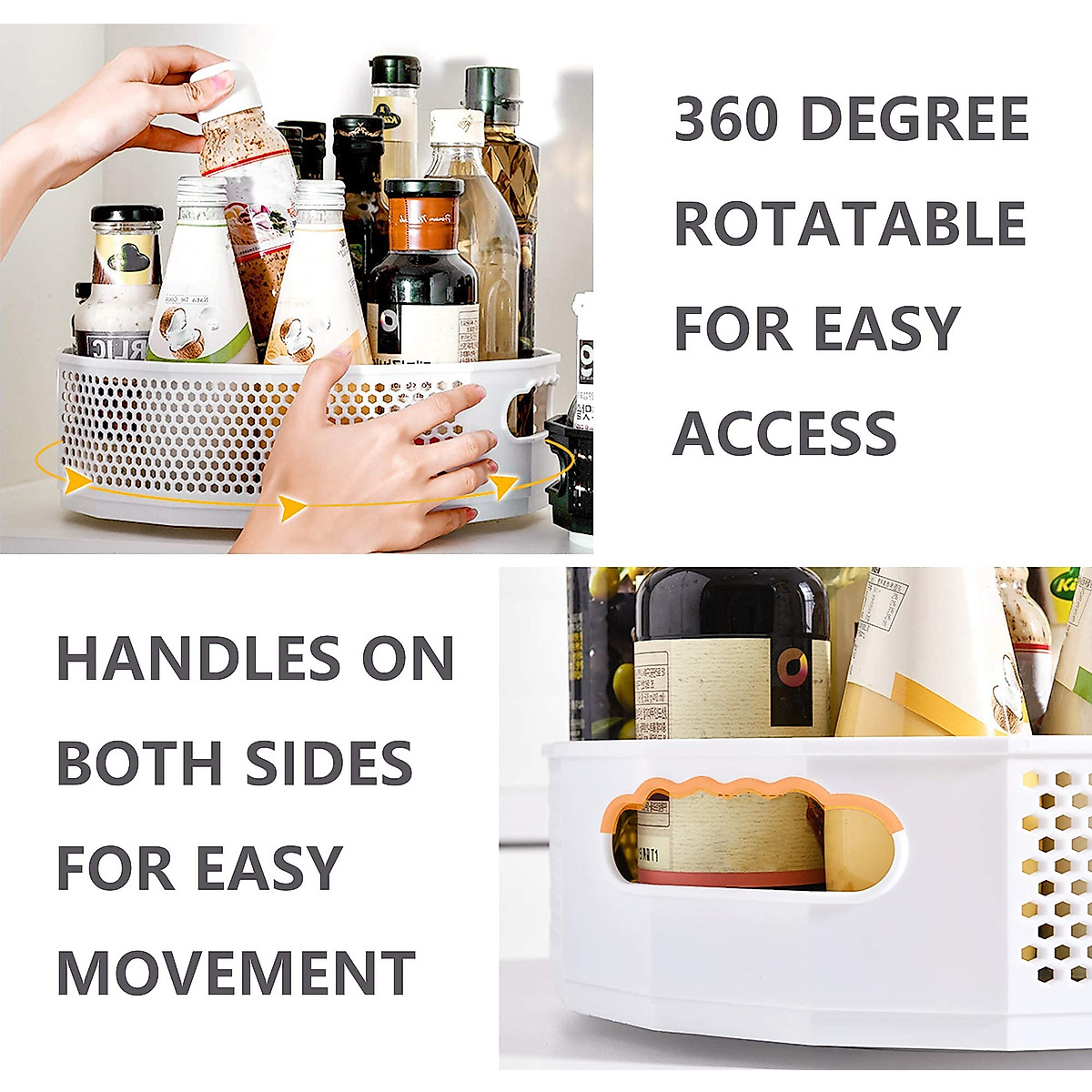 YEAVS 2 Pack Spinning Lazy Susan Turntable, Deep Plastic Spice Condiment Holder Makeup Organizer Multifunctional for Kitchen Fridge Bathroom Counter Top (Black)