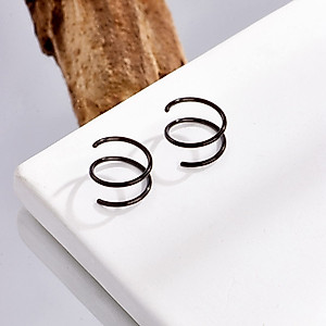 Faux Double Hoop Nose Ring 16g Lip Rings Nose Double For Women Nostril Hoop Jewelry Hoop Nose Nose Ring Nose Piercing Ring For Girls Hoop Spiral Hoop For Small Nose Rings Studs (Black, One Size)