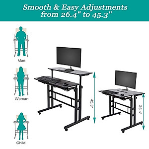 Ejoyous Height Adjustable Stand Up Desk, Mobile Standing Desk Sit to Stand Computer Desk Laptop Table Workstation with Rolling Wheels for Home Office