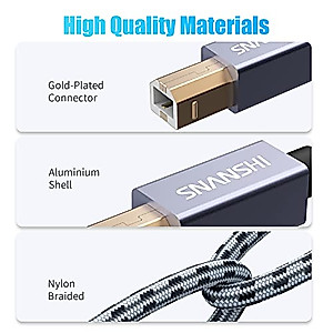 SNANSHI Printer Cable 25 ft USB Printer Cable USB A to USB B Cable Printer USB Cable Compatible with HP, Canon, Dell, Epson, Lexmark, Xerox Printer and More