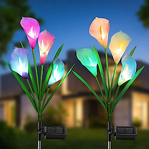 KOOPER Solar Lights Outdoor Decorative, 2 Pack Solar Garden Lights with 8 Calla Flowers 7 Color Changing LED Solar Powered Outdoor Lights, Waterproof Solar Lights for Garden Patio Yard Decoration