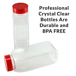 Skyway Supreme Large 32 OZ Clear Plastic Spice Bottles Containers - Set of 2 - Flap Cap Pour and Sifter Shaker Jars - Refillable Perfect For Storing and Dispensing Spices Herbs and Rubs - BPA Free