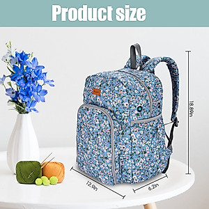 Hanfetch Yarn Storage Organizer Knitting Bag Backpack Large size with Grommets Portable Crochet Bag Yarn Keeper for Yarn Skeins， Crochet Hooks, Knitting Needles and Other Accessories (Flower-Blue)