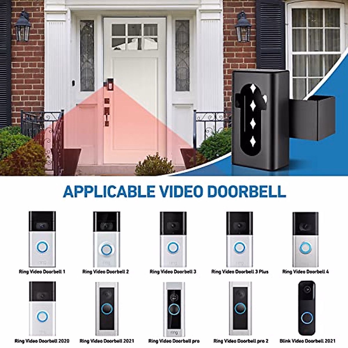 Anti-Theft Video Doorbell Mount, No-Drill Ring Video Doorbells Holder, Camera Doorbell Mount Not Block Sensor, Adjustable Blink Doorbell Bracket for Home/Apartment/Office Room
