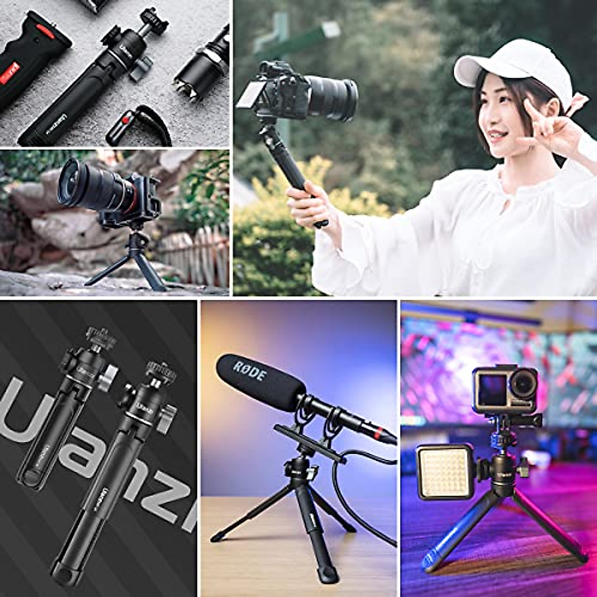 ULANZI Mini Camera Tripod with 360° Ball Head & Cold Shoe, Extendable Small Selfie Stick Tabletop Tripod Stand Handle Grip for Camera iPhone 11 Canon G7X Mark III Sony ZV-1 RX100 VII A6600 Vlogging
