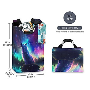 Flradish Wolf Large Laundry Hamper Collapsible Waterproof Freestanding Laundry Basket with Handles for Laundry Living Room,Bathroom