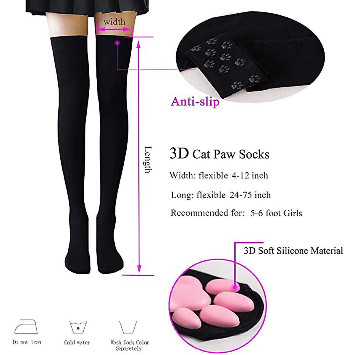 Cat Paw Thigh High Socks, Cute Soft 3D Kitten Paw Pad Claw Toe Beans Stockings for Girls Women Cat Cosplay