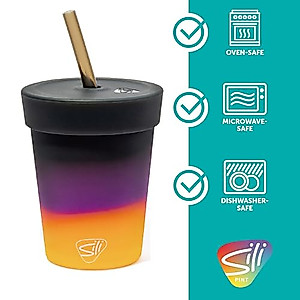 Silipint: Silicone Kids 8oz Straw Tumblers: 2 Pack - Sun Storm -Unbreakable Cups, Sustainable, Airtight Lid, Hot & Cold, Flexible