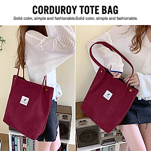 Ndeno Women Tote Bags Grocery Shoulder Bag Corduroy with Inner Pocket for Work Beach Lunch Travel Shopping Shopper Handbags (Armygreen+Merlot), Green