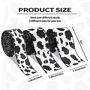 3 Rolls Wired Cow Grosgrain Ribbon, 15 Yards Wired Cow Print Ribbon Black and White Ribbon Animal Print Ribbon, Cow Spot Pattern Ribbon, Animal Print Ribbon for Wreath Bow DIY Crafts Party Decoration