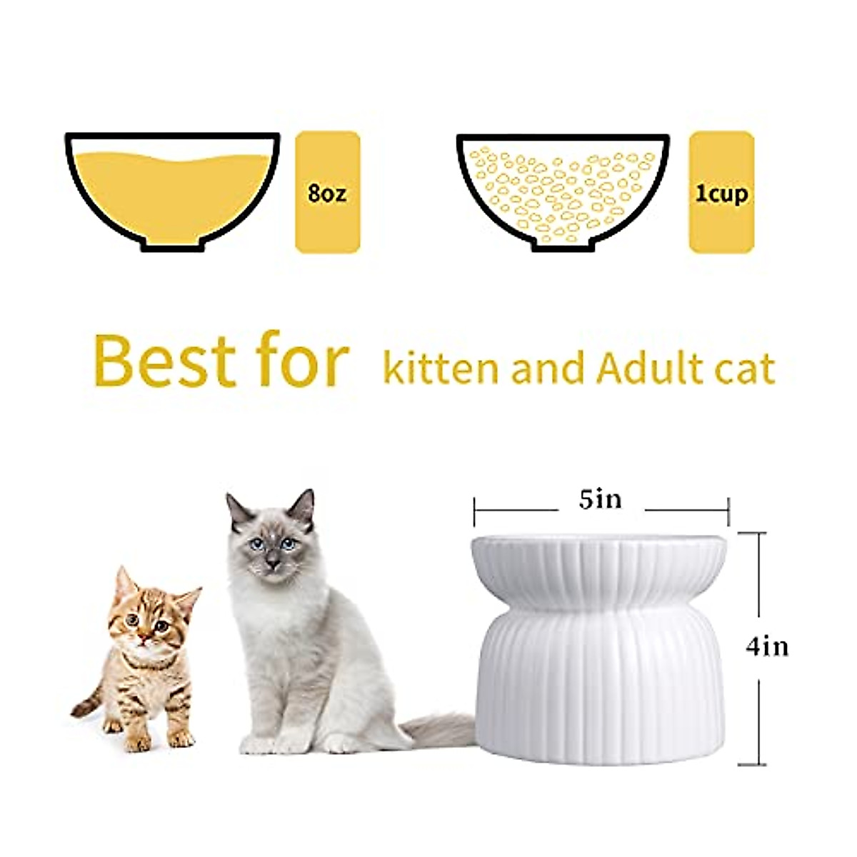 GOCESS Cat Food Bowls,Elevated-Cat Bowls for Food and Water,Ceramic Raised Cat Bowls for Indoor Cats and Small Dogs,Cat Dishes Set of 2,White