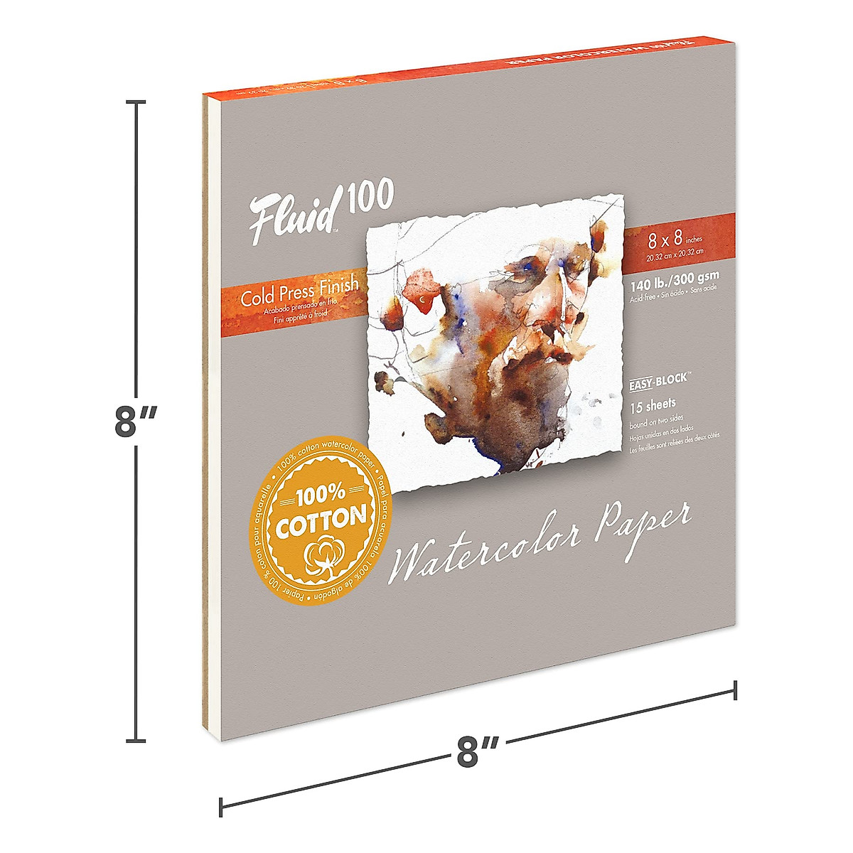 Speedball Art Products, 811210, Fluid 100 100% Cotton Artist Watercolor Paper, 8 x 8 inch Block, 140 lb Cold Press