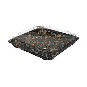 SEABOOM 12# Sushi Container Sushi Tray Sushi plate Samurai party tray 10.4 * 10.4-Inch Take Out tray With Clear Lid 200 sets 12#