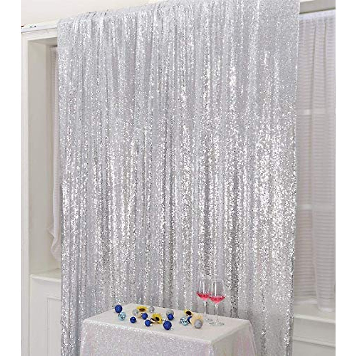Silver PartyDelight Sequin Backdrop, Photography, Sparkle Backdrop, 6Ftx7 Ft