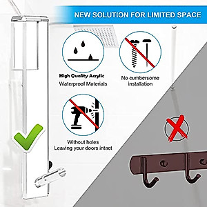 Extended Shower Door Hooks, 2 Pack Over Door Hooks for Frameless Glass Shower Door of Bathroom,Clear Acrylic Towel Hooks for 0.98” Thickness Glass, Extended 7.2 inch