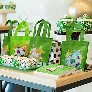 BANBALLON 20 PCS Soccer Party Favor Bags Soccer Non-Woven Gift Bags Treat Gift Bags for Kids Birthday Party Sports Theme Party Baby Shower World Cup Goodie Bags Supplies (Soccer)