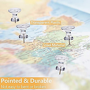 60 Pieces Giant Push Pins Big Thumb Tacks Large Tacks Jumbo Pins Steel Point 1 Inch Plastic Heads Pins Marking Pins for Cork Board (Transparent)