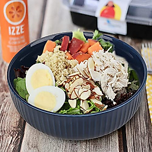 UUEMB Extra Large Salad Bowl, 2800ml Ceramic Fruit Bowl, Stylish Navy Blue Bowl Round Vertical Stripe, Soup Bowl, Serving Bowl for Salad, Fruit, Noodle, Soup(23.5x8.8cm, 95oz)