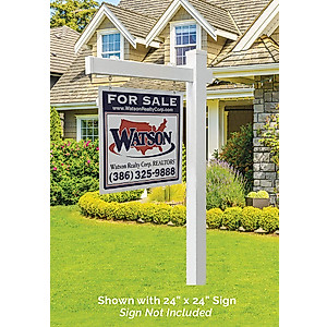 4Ever Products Vinyl PVC Real Estate Sign Post - White with Flat Cap - 5' Post