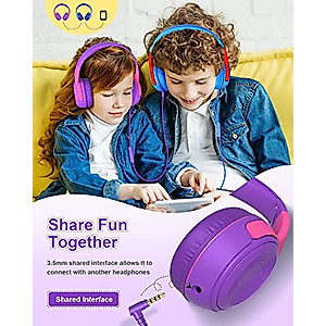 ELECDER Kids Headphones, S8 Wired Headphones for Kids with Microphone for Boys Girls, Adjustable 85dB/94dB Volume Limited, 3.5 mm Jack for School/Kindle/Smartphones/Tablet/Airplane Travel(Purple/Red)