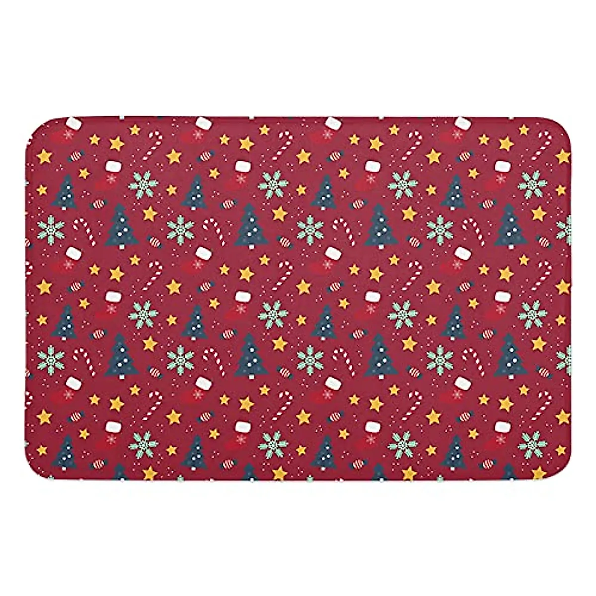 Christmas Bath Rugs Christmas Ornat Tree Snowflake Sock Red Sponge Doormat Non Slip Backing Durable Soft Flannel Mat Christmas Memory Foam Mats Carpet for Bathroom Kitchen 32x20In