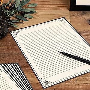 48 Sheets Fancy Vintage Style Lined Letter Writing Paper with Antique Border Design, 8.5 x 11 Inch Aged Stationery for Letters, Invitations