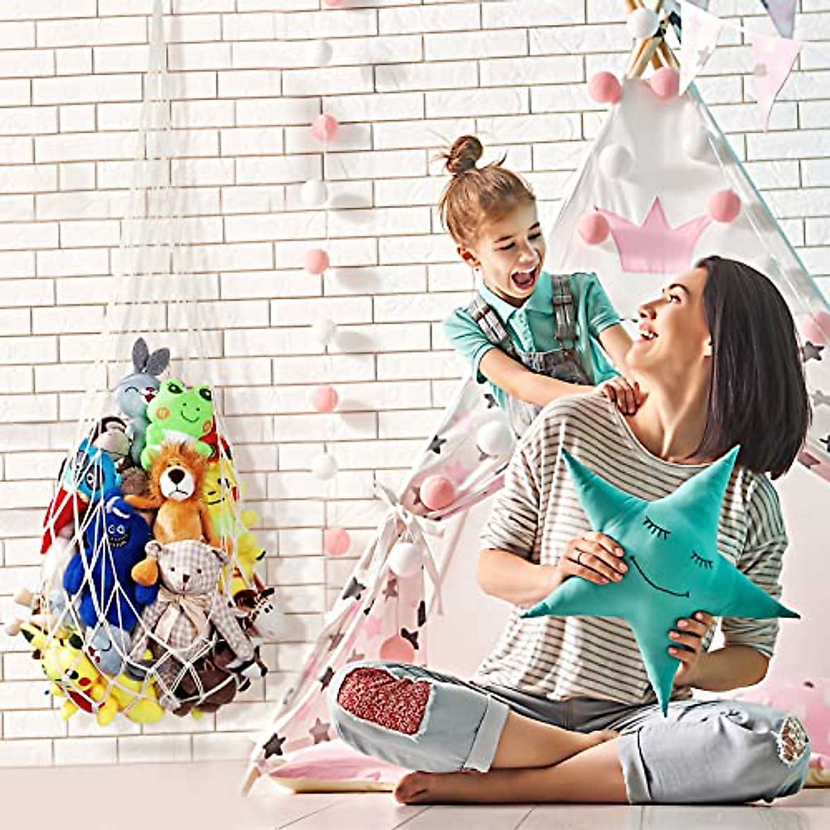 Stuffed Animal Net Or Hammock, Toy Net For Stuffed Animals, Stuffed Animal Holder With Hooks, Large Hammock For Stuffed Animals, Hanging Corner Stuffed Animal Organizer For Kids Bedroom Playroom White