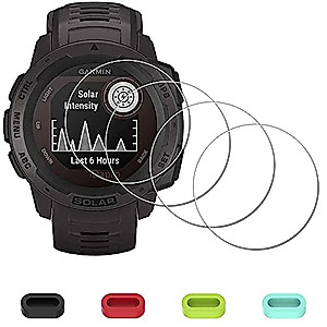 iDaPro [4 Pack] Screen Protector for Garmin Instinct Solar Tactical/Instinct Tactical/Instinct Watch + Silicone Anti-dust Plugs Tempered Glass Anti-Scratch Bubble-Free