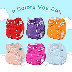 AnAnBaby Reusable Cloth Diapers for Babys, One Size Adjustable Washable Pocket Nappy Covers 6 Pack with 9pcs Microfiber Inserts for Toddler Boys & Girls