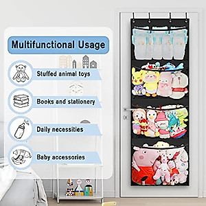 Melpler Stuffed Animal Storage - Stuffed Animal Holder, Hanging Stuffed Animal Organizer for Nursery, Over the Door Organizer for Stuffies, Toy Plush Storage with 4 Hooks 3 Support Rods(Black)