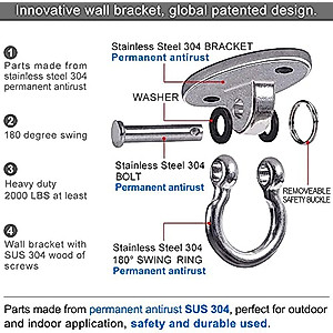 BeneLabel Heavy Duty Swing Hangers - Set of 2 Stainless Steel Hooks for Hammock, Yoga, Sandbag - 900kg Capacity - Indoor & Outdoor Use