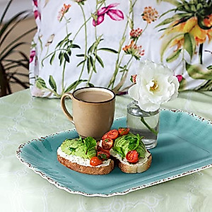 LOK-OSEMILE Gourmet Art Crackle Set of 2 100% Melamine Rectangular Serving Trays/Platters Aquamarine blue 12"