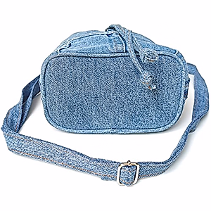 Bijoux De Ja Upcycling Blue Denim Jeans Small Drawstring Crossbody Bag Bucket Pouch Sac Shoulder Handbag Purse