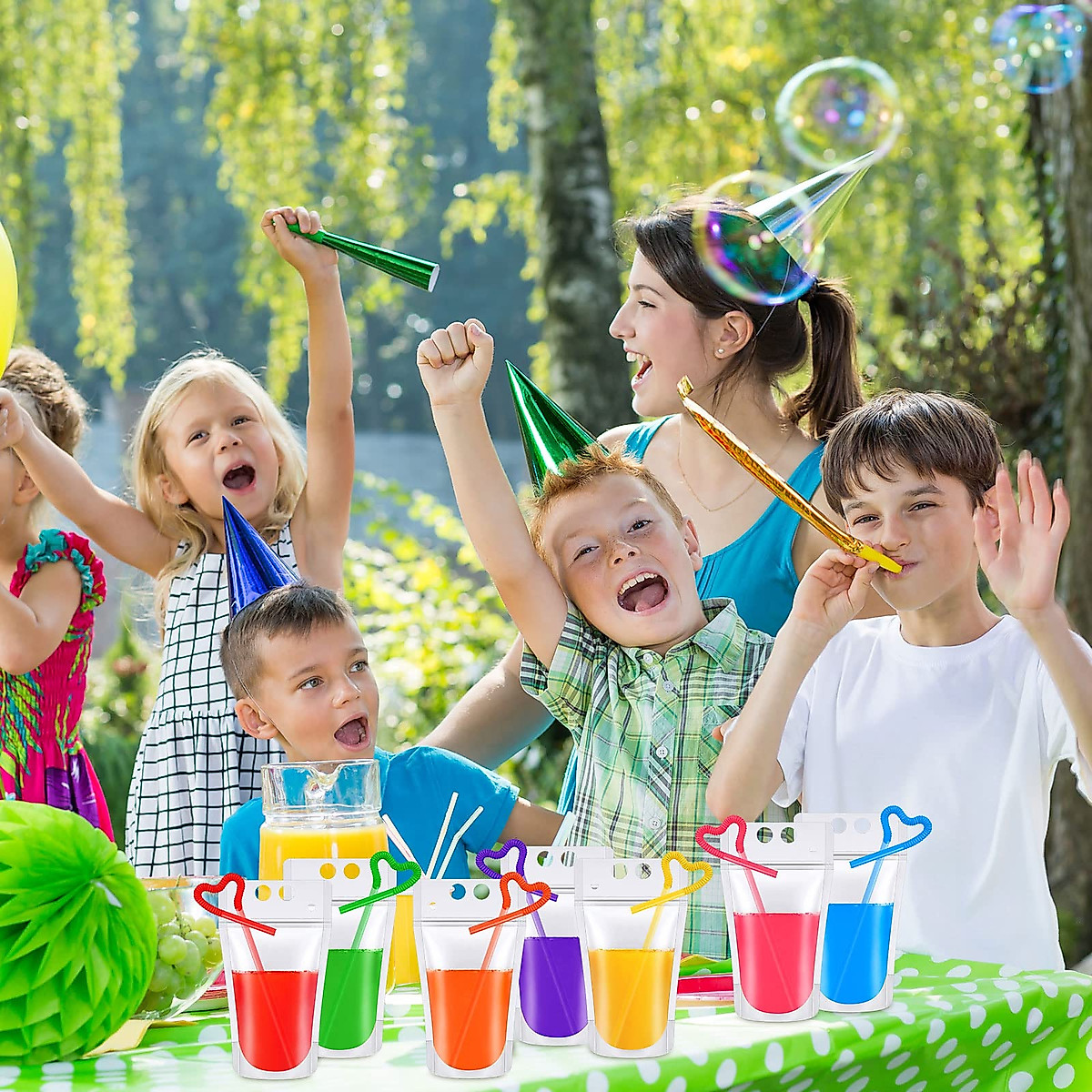 500 Count Summer Plastic Drink Pouches with Straws Heavy Duty Handheld Translucent Reclosable Drink Bags Portable Liquor Pouches Zipper Plastic Pouches for Cold and Hot Drinks for Adults and Kids