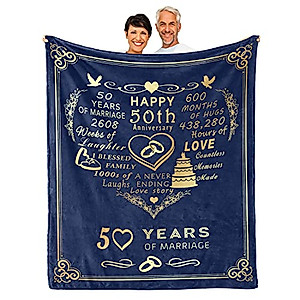 50th Wedding Gifts for 50th Anniversary Blanket - 50 Years of Wedding Gifts for Couple - Golden 50 Years of Marriage Throw Blankets Gifts for Dad Mom Grandparents Wife 60"X 50"