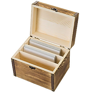 MyGift Rustic Burnt Wood Recipe Card Box with Divider, Wooden Recipe Holder Organizer Chest with Leatherette & Brass Accents - Holds 4 x 6 Cards