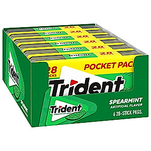 Trident Spearmint Sugar Free Gum, 6 Pocket Packs of 28 Pieces (168 Total Pieces)