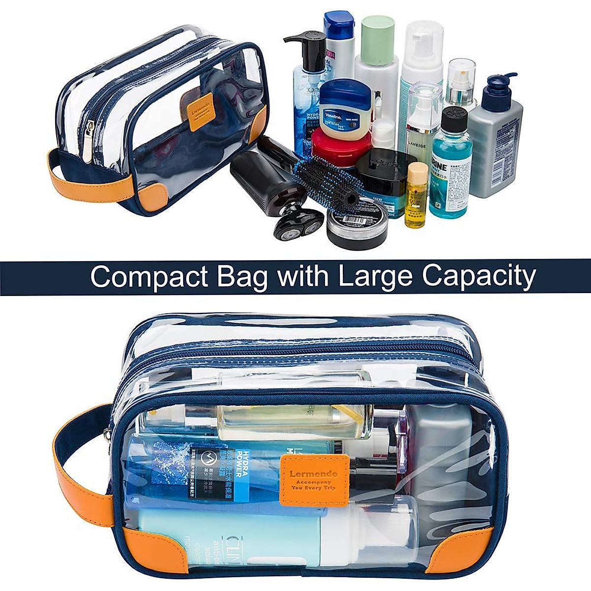 Lermende Toiletry Bag for Men and Women, Mens Toiletry Bag for Traveling.Clear Shaving Dopp Kit for Men Travel Toiletry Bag Unisex Bathroom Travel Bag for Toiletries(Blue)