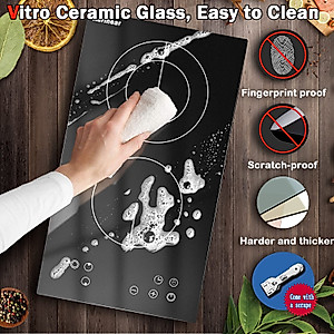 Karinear 2 Burner Electric Cooktop 12 Inch, Drop-in Electric Radiant Cooktop 220v - 240v with Child Safety Lock, Timer, Residual Heat Indicator, 3200W, Hard Wired, No Plug Electric Stove Top